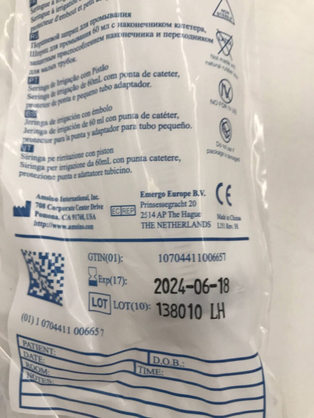 Amsino AS116 AMSure Piston Irrigation Syringe 60mL (17/Bag) - GB TECH USA