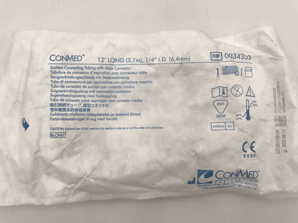 ConMed 0034350 Suction Connecting Tubing with Male Connector 12′ Long 1 ...