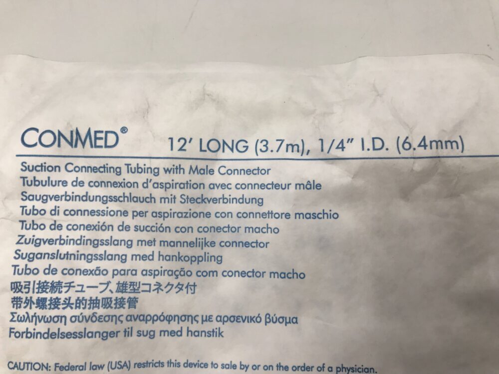 ConMed 0034350 Suction Connecting Tubing with Male Connector 12′ Long 1 ...