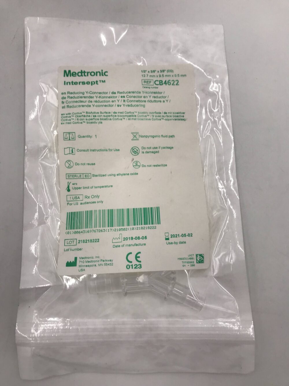 MEDTRONIC CB4622 Intersept Reducing Y-Connector 1/2″ x 3/8″ x 3/8″ (OD ...