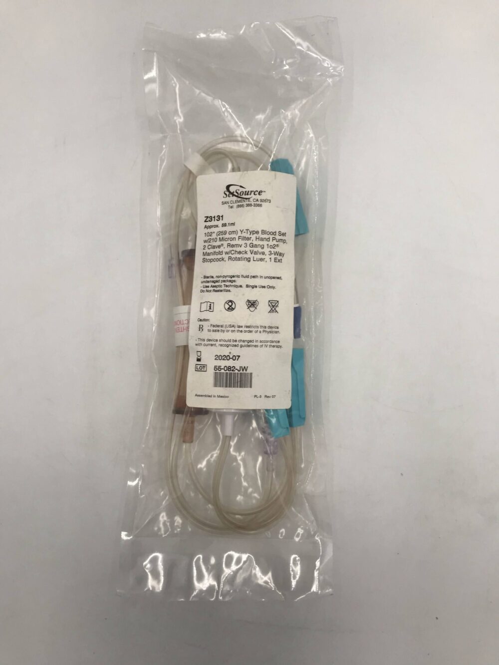 SET SOURCE Z3131 Y-Type Blood Set w/210 Micron Filter, Hand Pump, 2 ...