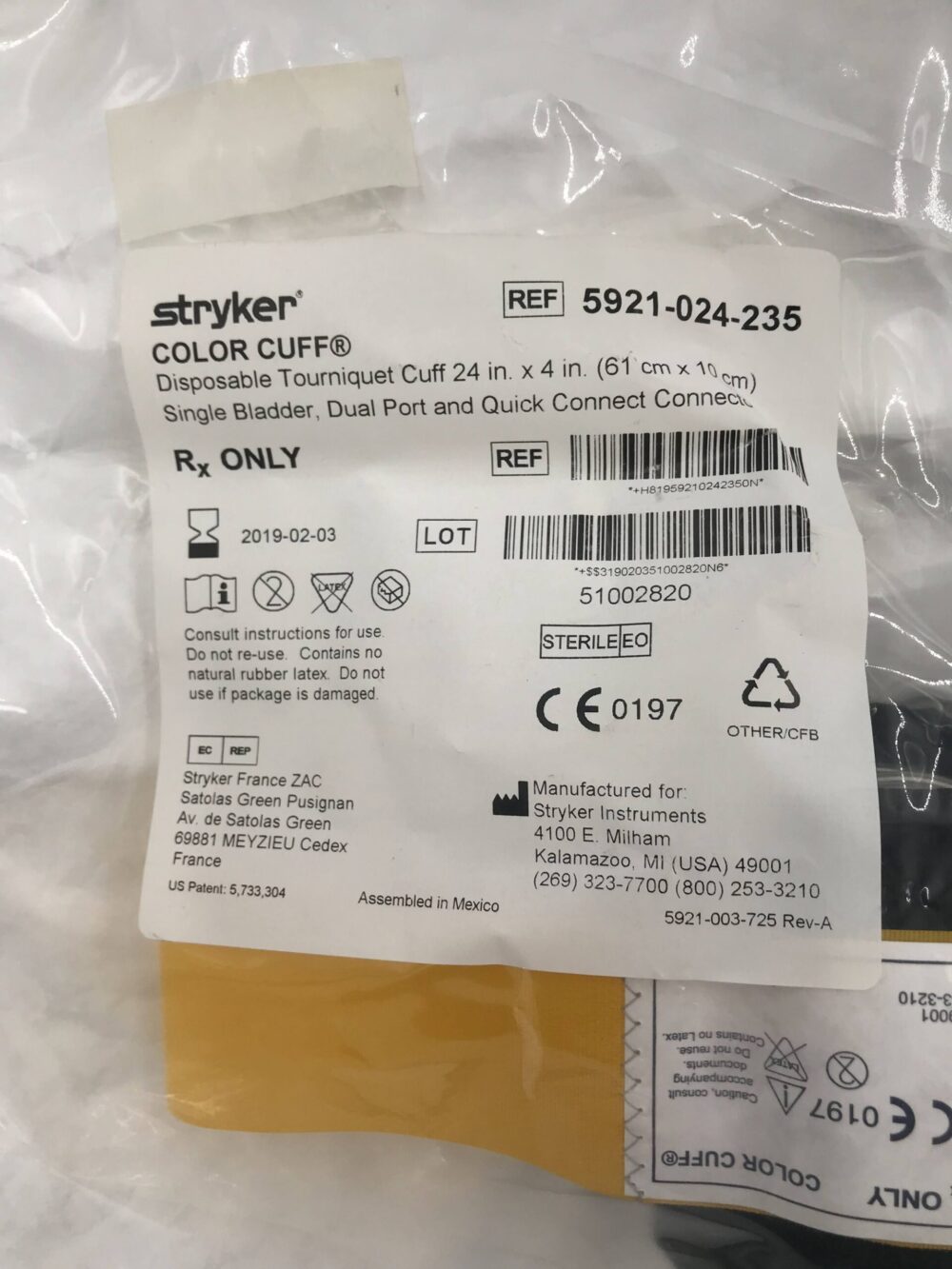 STRYKER 5921-024-235 Color Cuff Disp Tourniquet Single Bladder, Dual ...