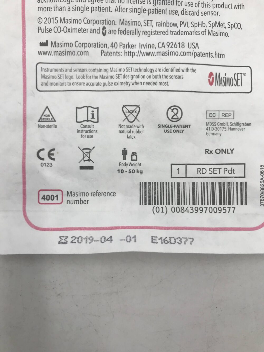 MASIMO 4001 RD Set Pdt Pediatric Pulse Oximeter Adhesive Sensor (X ...