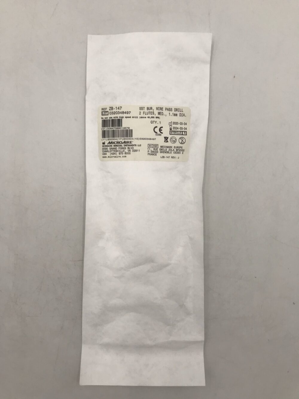 MicroAire ZB-147 SST Bur Wire Pass Drill 2 Flutes Med. 1.1mm DIA. - GB ...