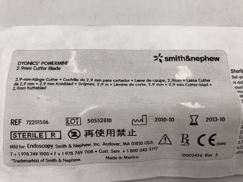 Smith & Nephew 72201506 Dyonics Powermini 2.9mm Cutter Blade (X) - GB ...