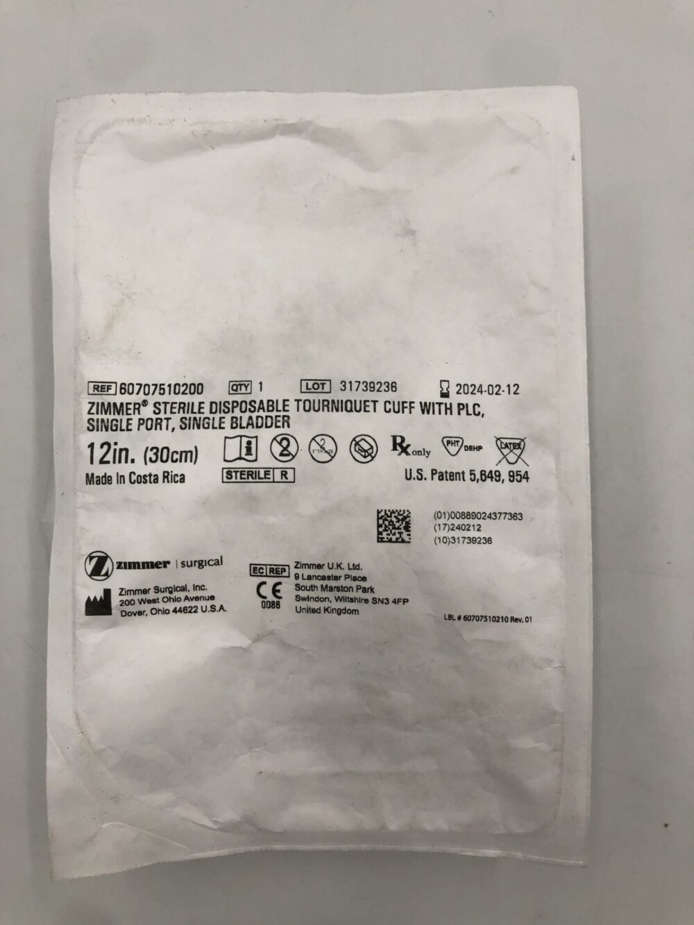 ZIMMER 60707510200 Disposable Tourniquet Cuff w/ PLC, Single Port ...