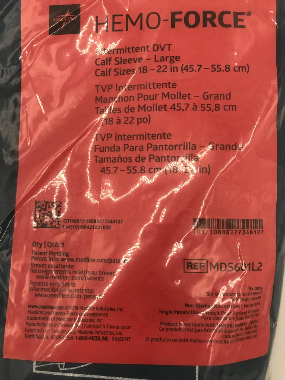MEDLINE MDS601L2 Hemo-Force Intermittent DVT Calf Sleeve-Lg Sizes 18 ...