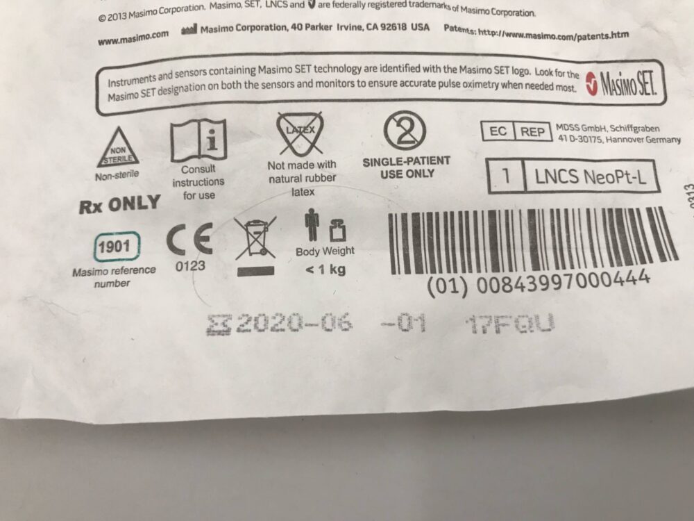 Masimo 1901 Set LNCS Neopt-L SpO2 Neonatal Pulse Oximeter Adhesive Sensor