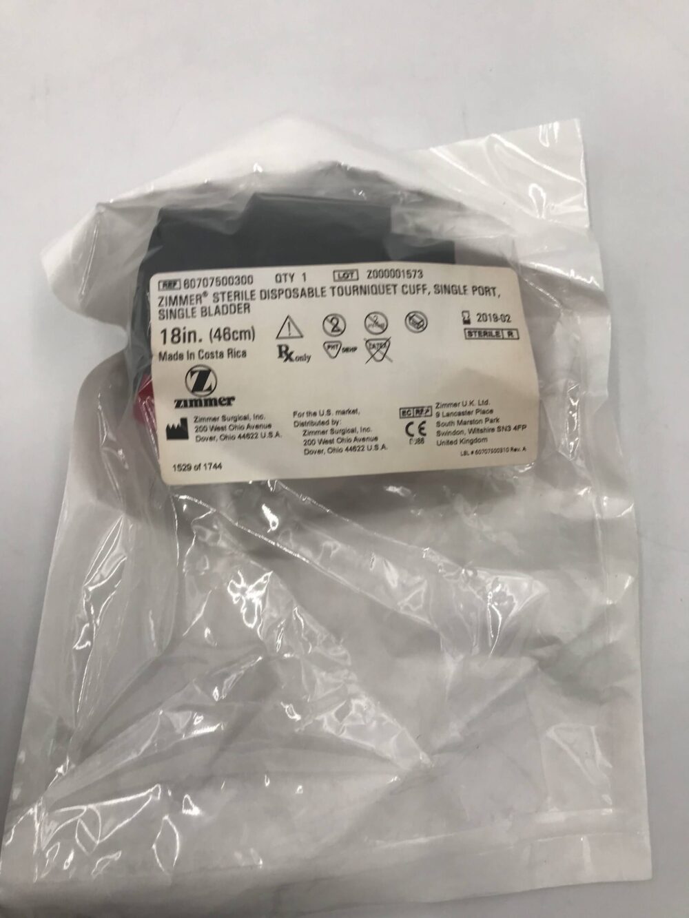 Zimmer 60707500300 Sterile Disposable Tourniquet Cuff Single Port ...