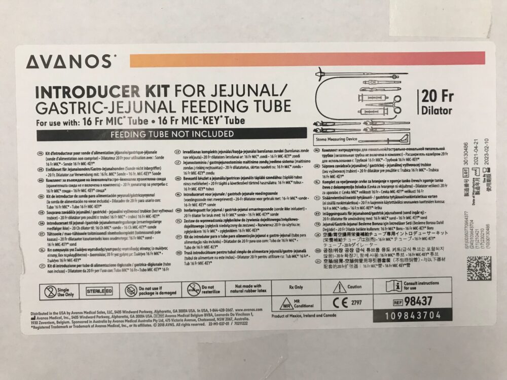 Avanos 98437 Introducer Kit for Jejunal/Gastric-Jejunal Feeding Tube ...