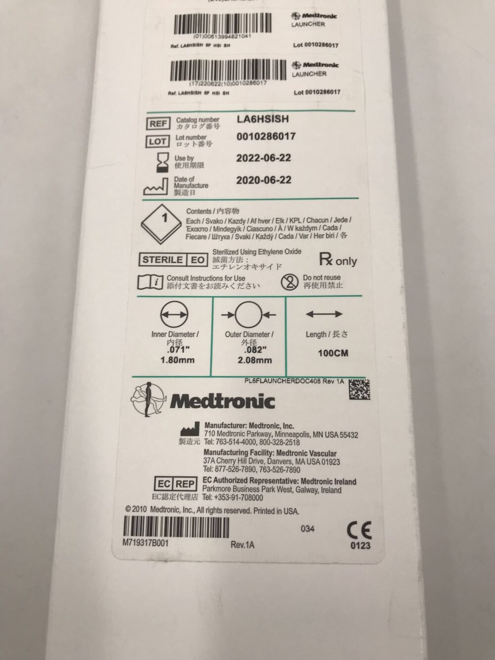 Medtronic LA6HSISH Launcher Guiding Catheter .071″ HSI SH 6F 100cm (X ...