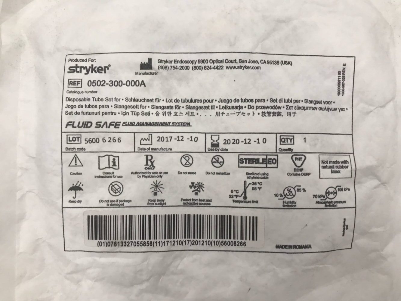 STRYKER 0502-300-000A Disposable Tube Set, Fluid Safe, Fluid Management ...