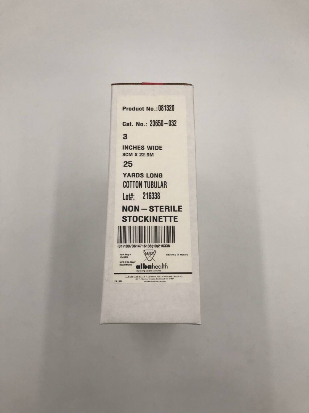 Albahealth 081320 Non-Sterile Stockinette Cotton Tubular 3in x 25yds ...