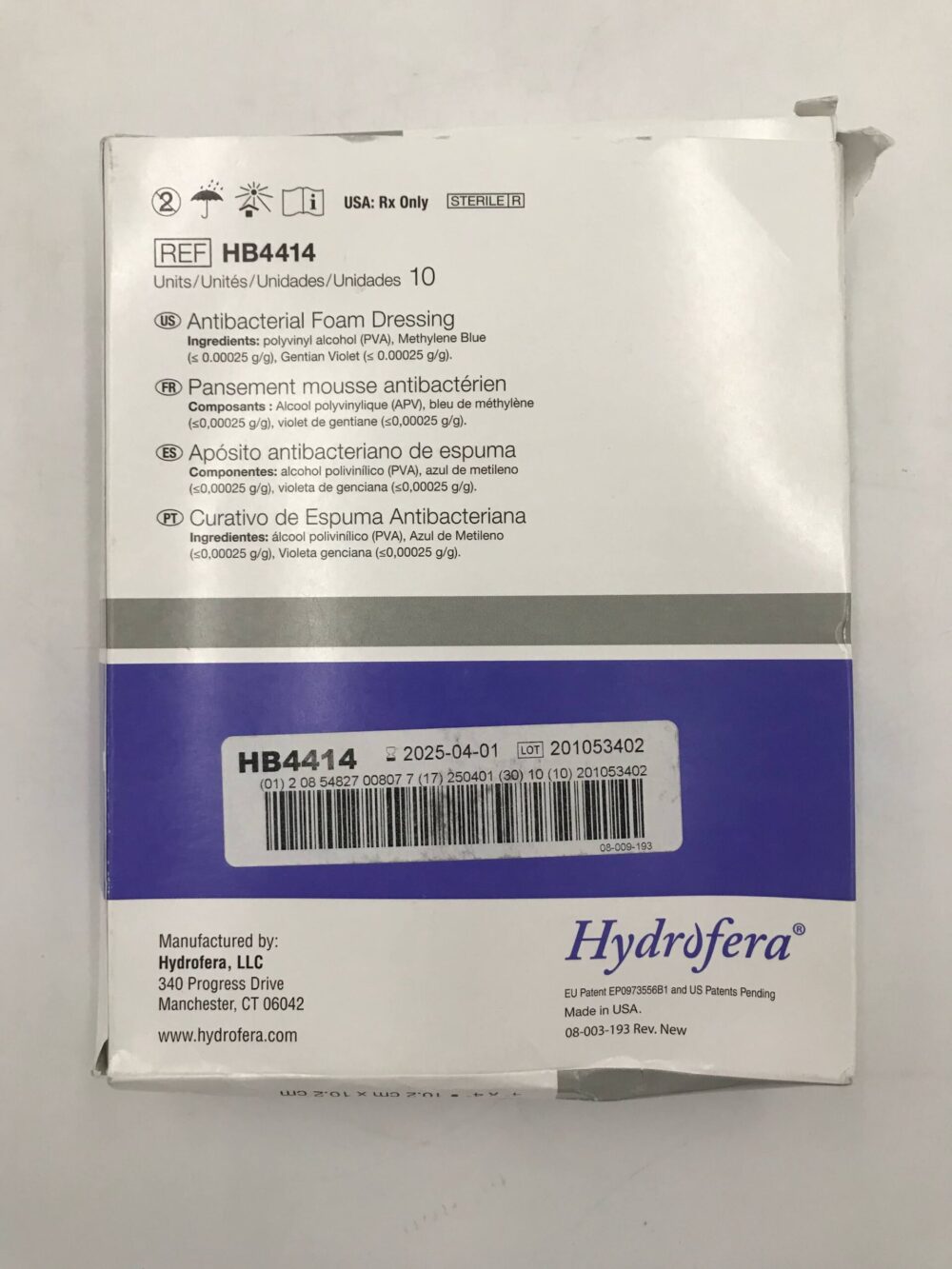 Hydrofera HB4414 Hydrofera Blue Classic AntiBacterial Foam Dressing 4 ...