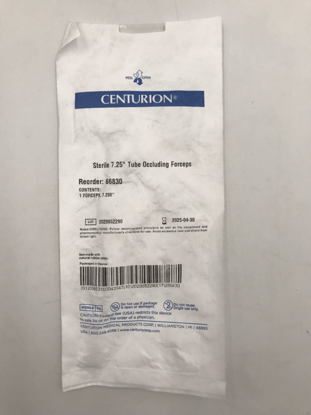 Centurion 66830 Sterile 7.25″ Tube Occluding Forceps – GB TECH USA