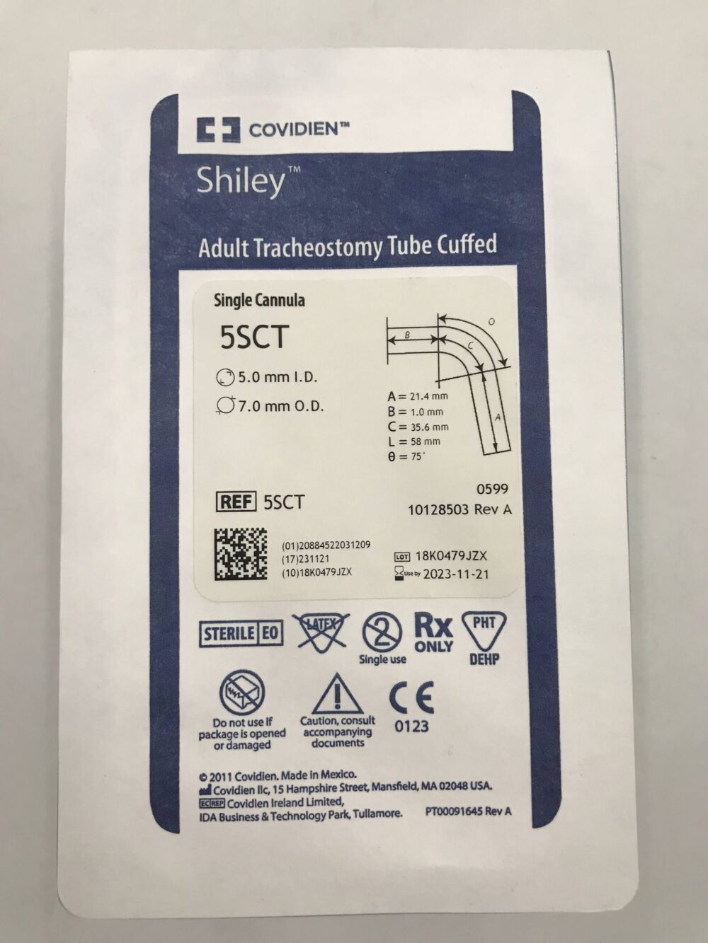 Covidien 5SCT Shiley Adult Tracheostomy Tube Cuffed Single Cannula – GB ...