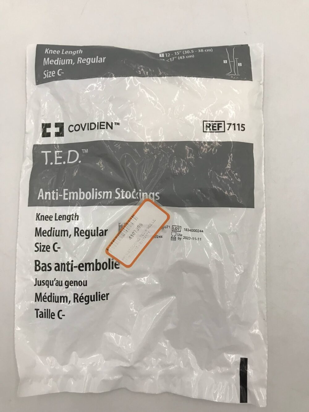 Covidien 7115 T.E.D. Anti-Embolism Stockings Knee Length Medium Regular ...