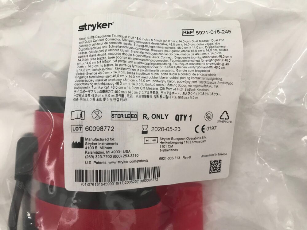 STRYKER 5921-018-245 Color Cuff Disp. Tourniquet Cuff Dual Bladder ...