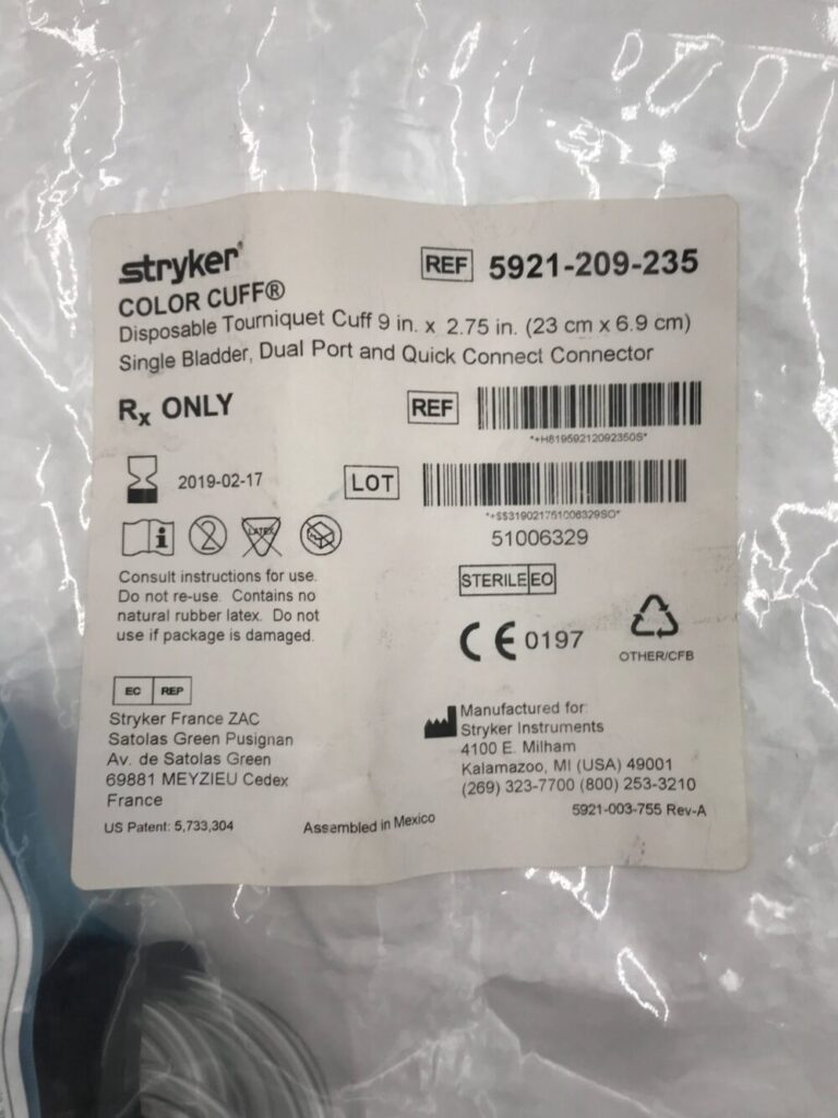 STRYKER 5921-209-235 Color Cuff Disp. Tourniquet Single Bladder Dual ...