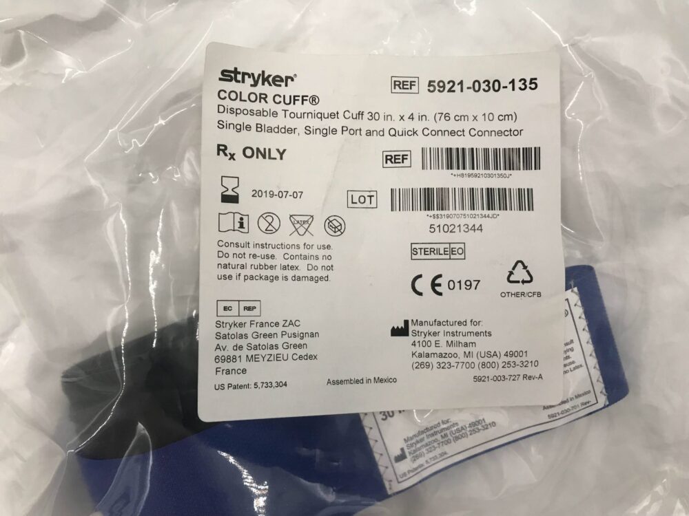 STRYKER 5921-030-135 Color Cuff Disp. Tourniquet Cuff Single Bladder ...