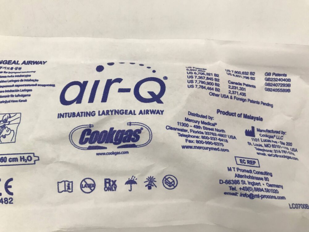 Cookgas 3015 Mercury Air-Q Single Use Intubating Laryngeal Airway