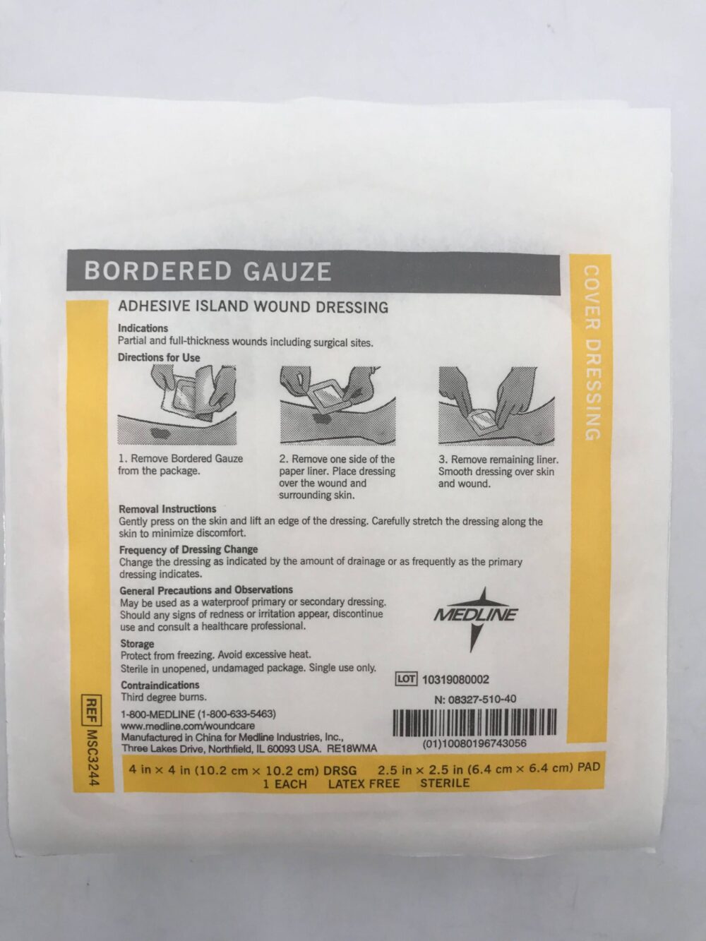 Medline MSC3244 Bordered Gauze Adhesive Island Wound Dressing 4in x 4in (15/Box) - GB TECH USA