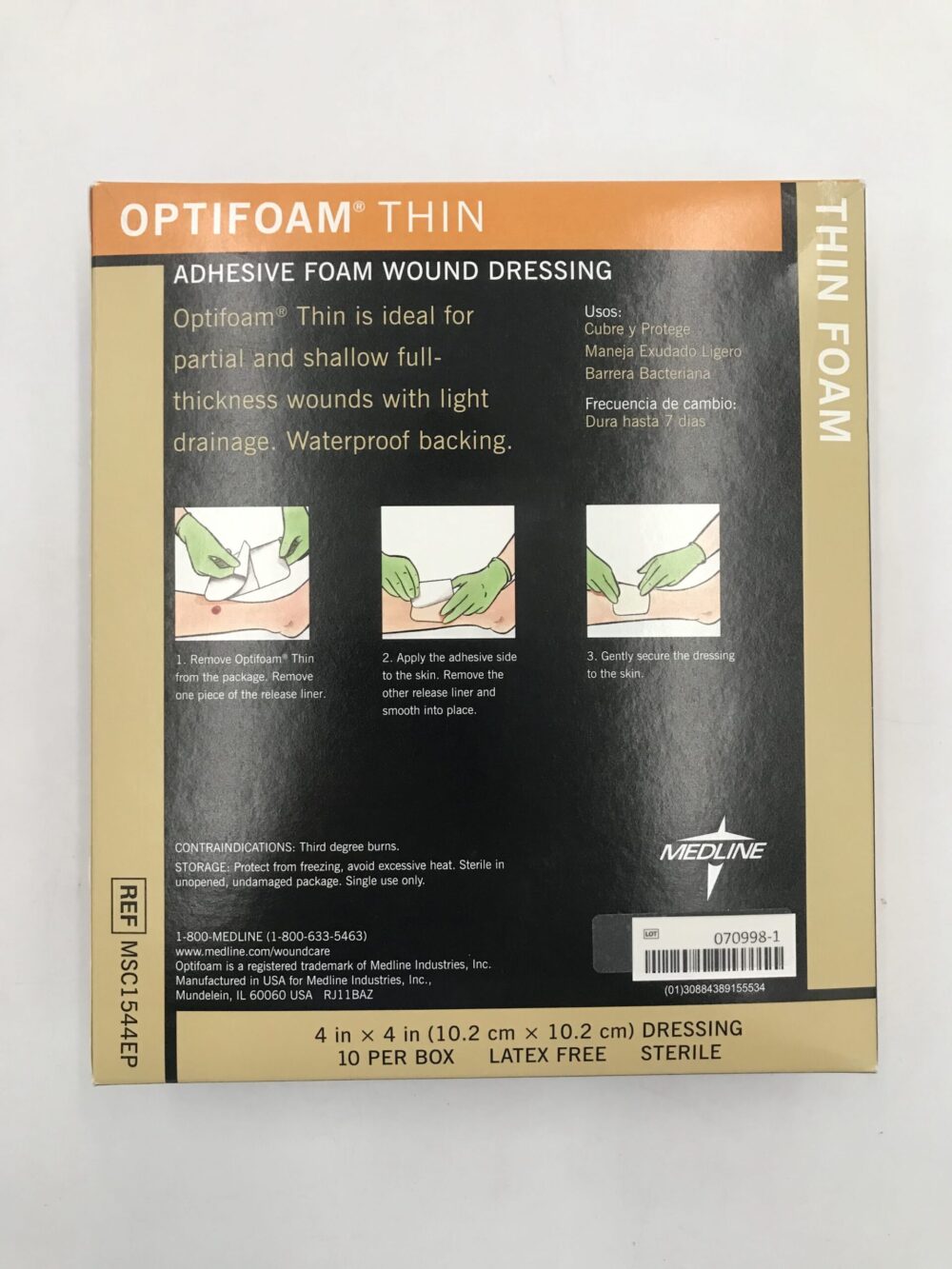 Medline MSC1544EP Optifoam Thin Adhesive Foam Wound Dressing 4in x 4in ...
