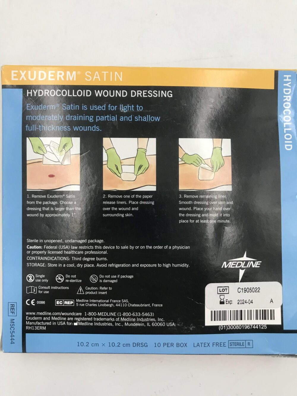 Medline MSC5444 Exuderm Satin Hydrocolloid Wound Dressing 4in x 4in (10 ...