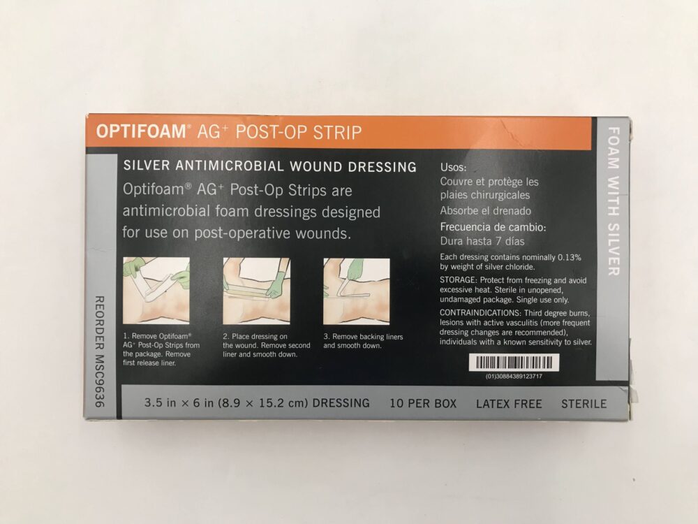 Medline MSC9636 Optifoam AG+ Post-Op Strip Silver Antimicrobial Wound ...
