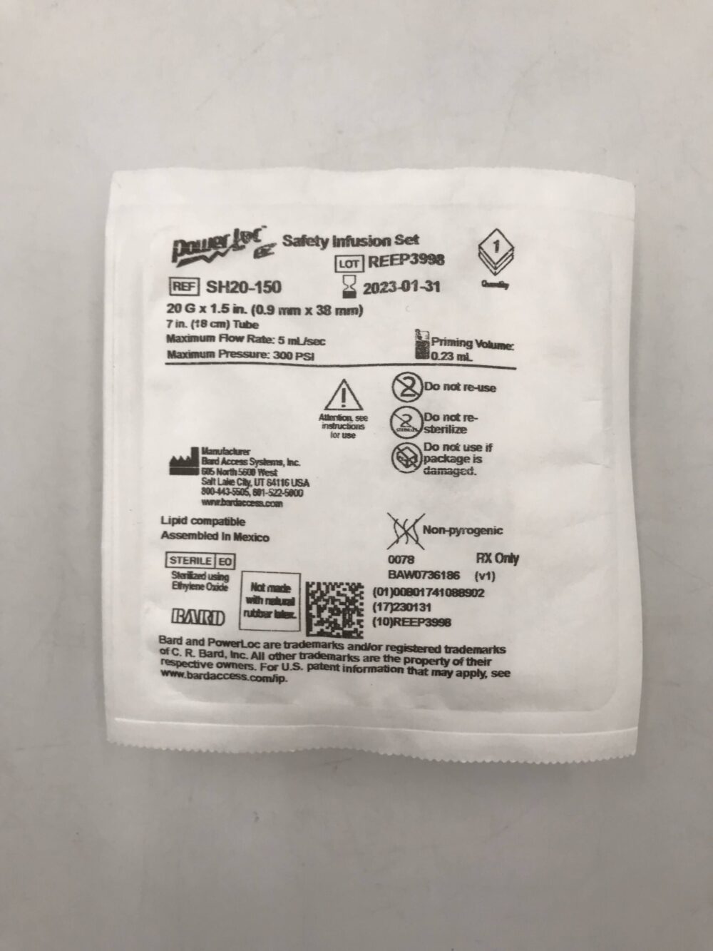 BARD SH20-150 PowerLoc Safety Infusion Set 20G x 1.5in (X) – GB TECH USA