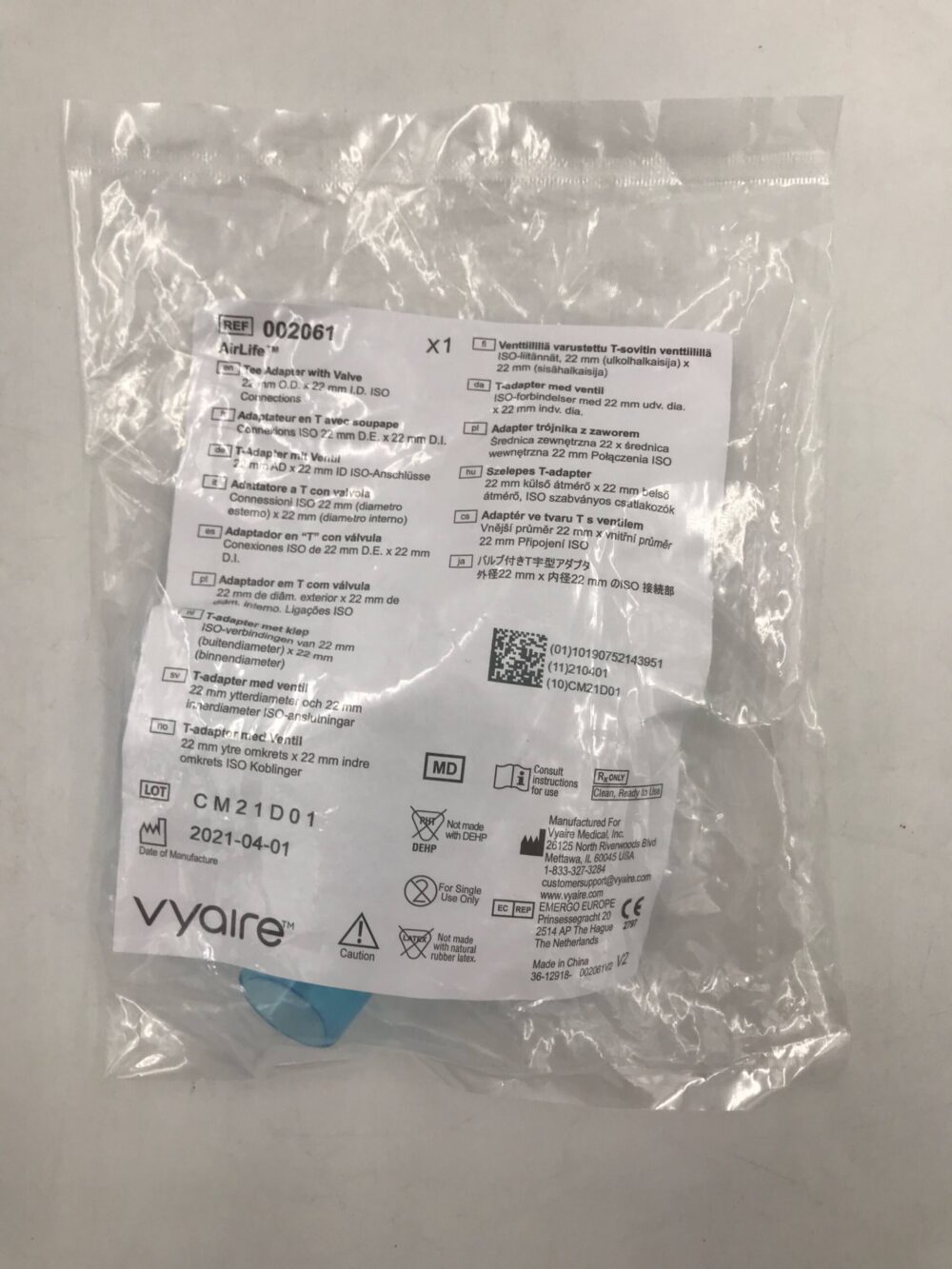 VYAIRE 002061 AirLife Tee Adapter w/ Valve 22mm x 22mm – GB TECH USA