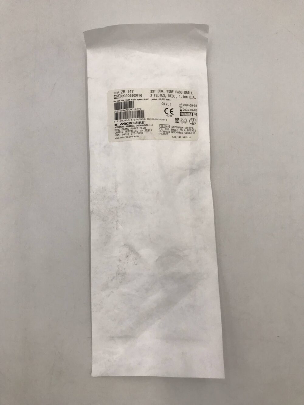 MicroAire ZB-147 SST Bur Wire Pass Drill 2 Flutes Med. 1.1mm DIA. – GB ...