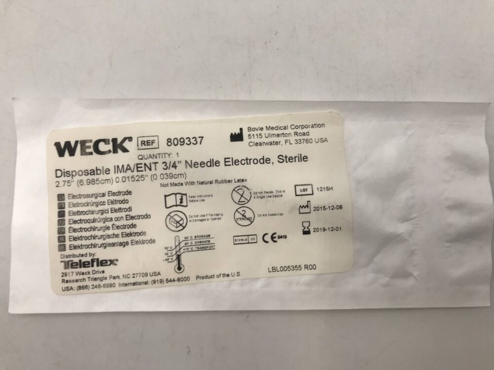 Teleflex 809337 Weck Disposable IMA/ENT 3/4" Needle Electrode Sterile 2 ...