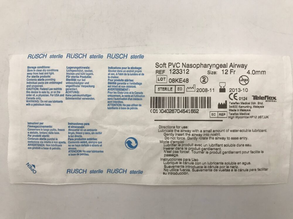 TELFLEX 123312 Rusch PVC Nasopharyngeal Airway, 12Fr, 2.5mm I.D., 4.0mm ...