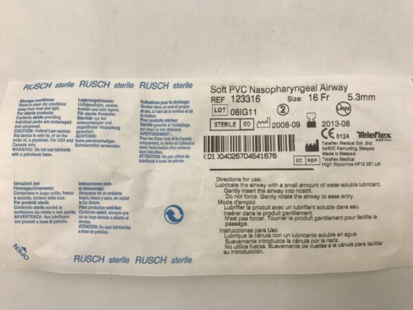 Teleflex 123316 Soft PVC Nasopharyngeal Airway Size 16Fr 5.3mm (X) - GB ...