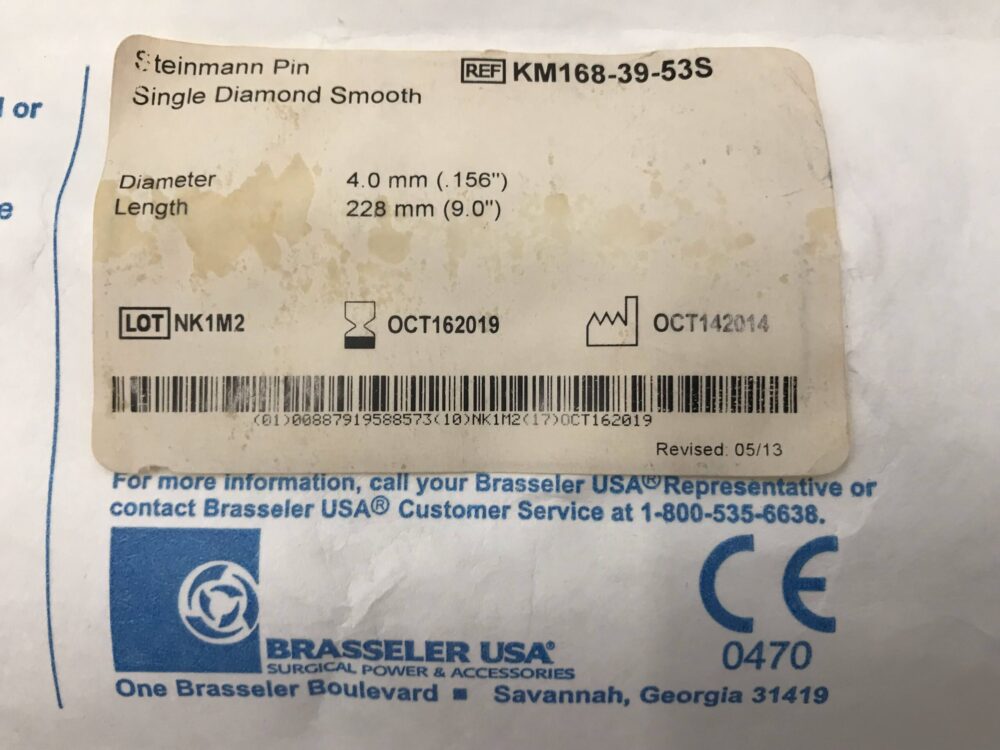 Brasseler Usa KM168-39-53S Steinmann Pin Single Diamond Smooth 4.0mm ...