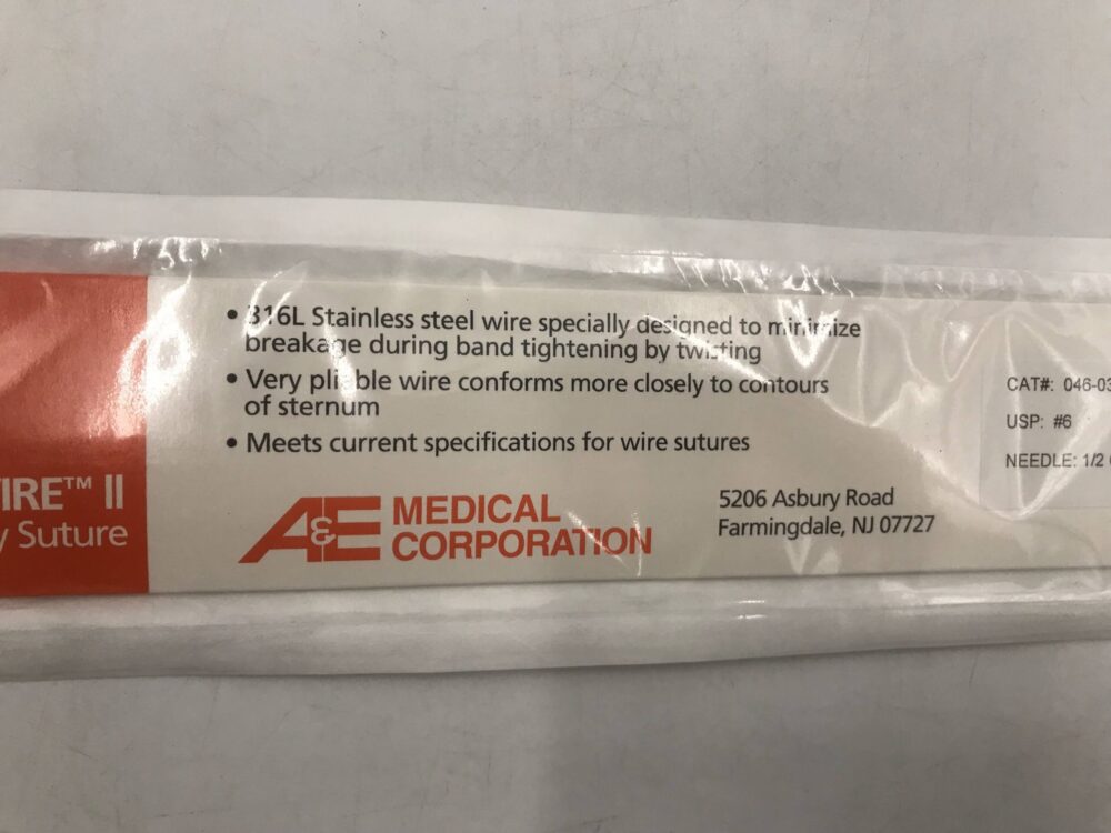 A&E Medical 046-033 MYO/Wire II Sternotomy Suture USP#6 Length 18 ...