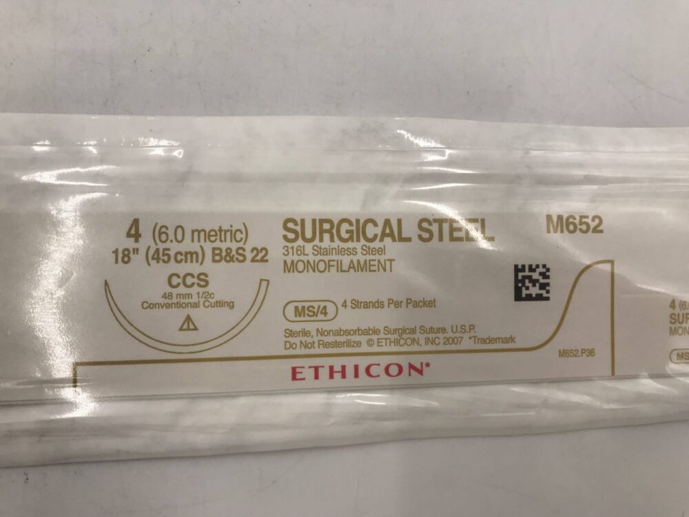 Ethicon M652 Surgical Steel 4 (6.0 metric)18" CCS Conventional Cutting Monofilament - GB TECH USA