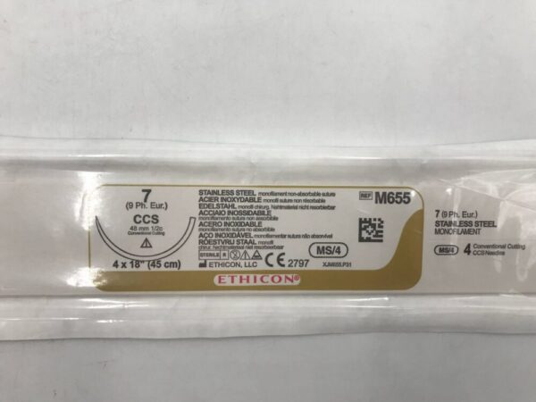 Ethicon M655 Stainless Steel Monofilament Non-Absorbable Suture 7 CCS 48mm 1/2c Conventional ...
