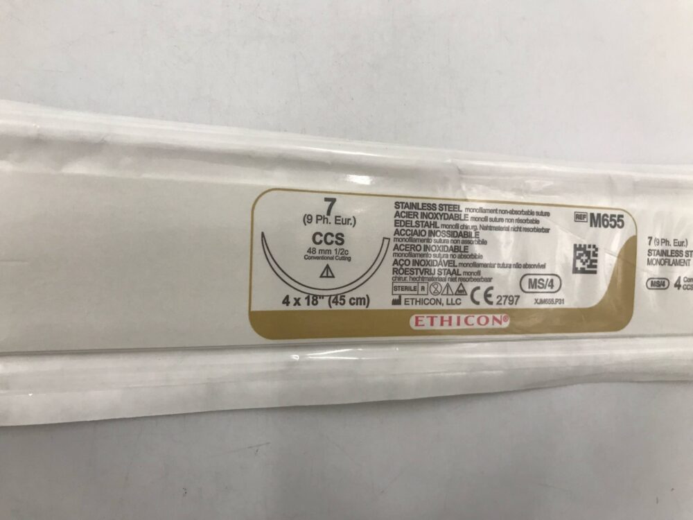 Ethicon M655 Stainless Steel Monofilament Non-Absorbable Suture 7 CCS 48mm 1/2c Conventional ...