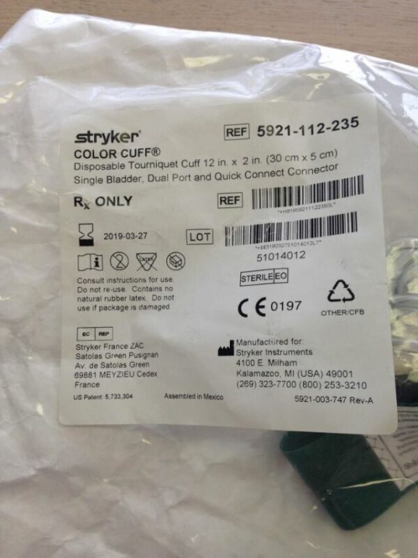 STRYKER 5921-112-235 Color Cuff Disp. Tourniquet Cuff Single Bladder ...