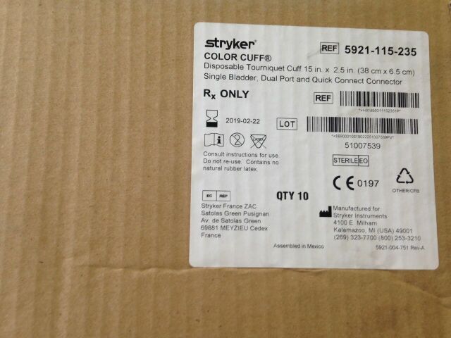 STRYKER 5921-115-235 Color Cuff Disp. Tourniquet Cuff, Single Bladder ...