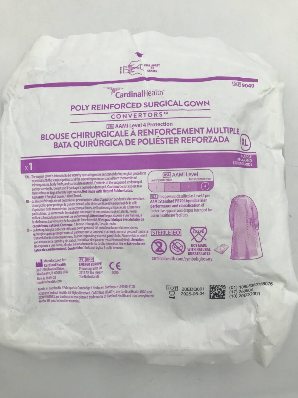Cardinal Health 9040 Poly Reinforced Surgical Gown Convertors AAMI ...