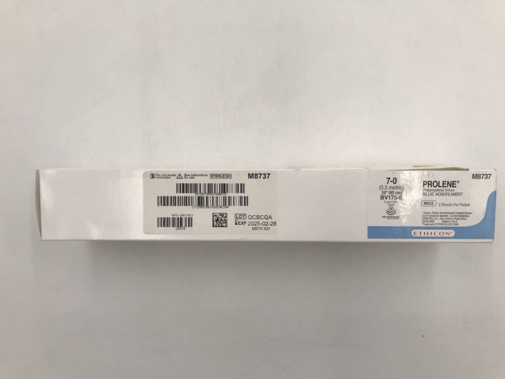 Ethicon M8737 Prolene Blue Monofilament Suture 7-0 24" BV175-6 Taper Multipass Needles MS/2 (12 ...