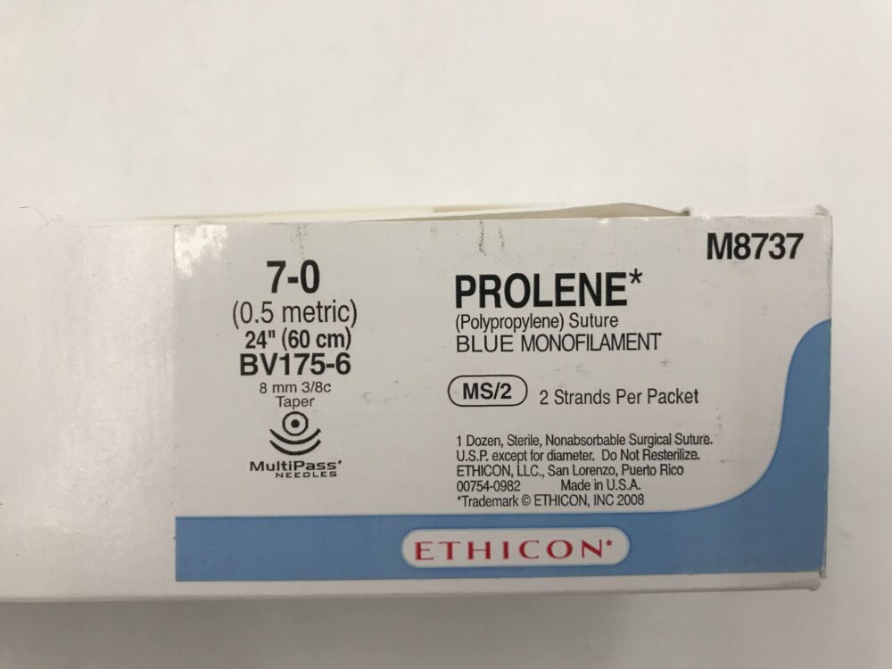 Ethicon M8737 Prolene Blue Monofilament Suture 7-0 24″ BV175-6 Taper Multipass Needles MS/2 (12 ...