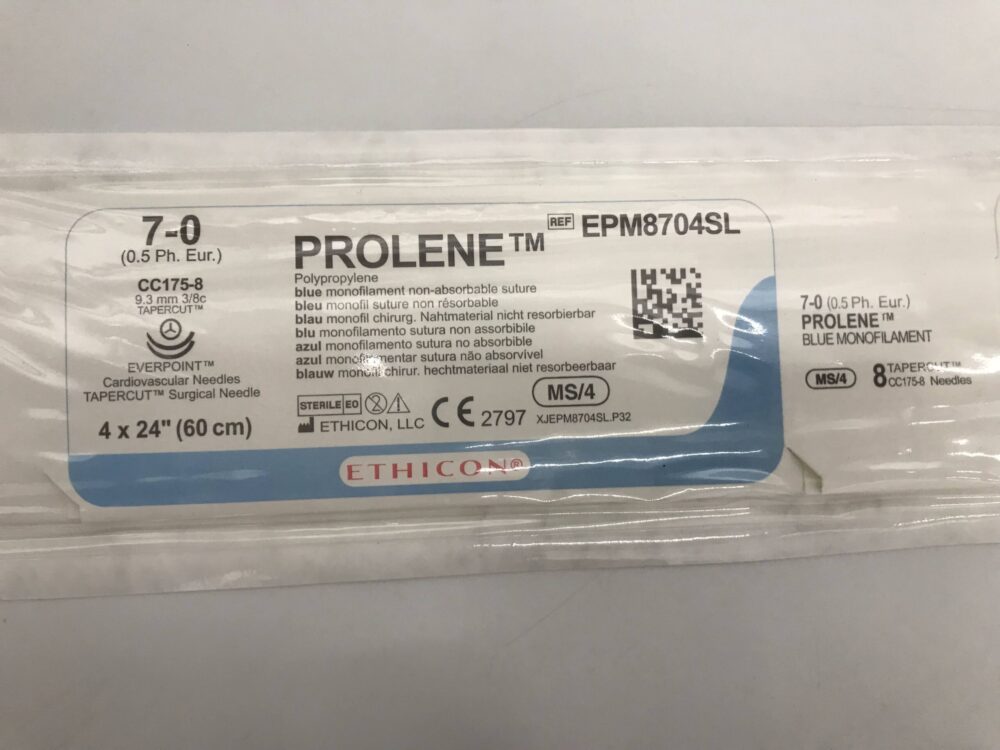 Ethicon EPM8704SL Prolene Blue Monofilament Non-absorbable Suture 7-0 CC175-8 9.3mm Tapercut ...