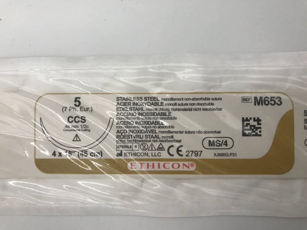 Ethicon M653 Stainless Steel Monofilament Non-absorbable Suture 5 CCS 48mm Conventional Cutting ...