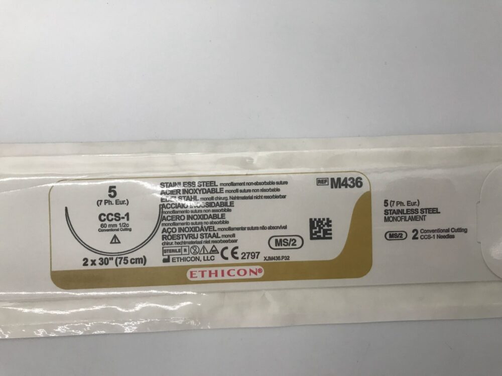 Ethicon M436 Stainless Steel Monofilament Non-Absorbable Suture 5 CCS-1 ...