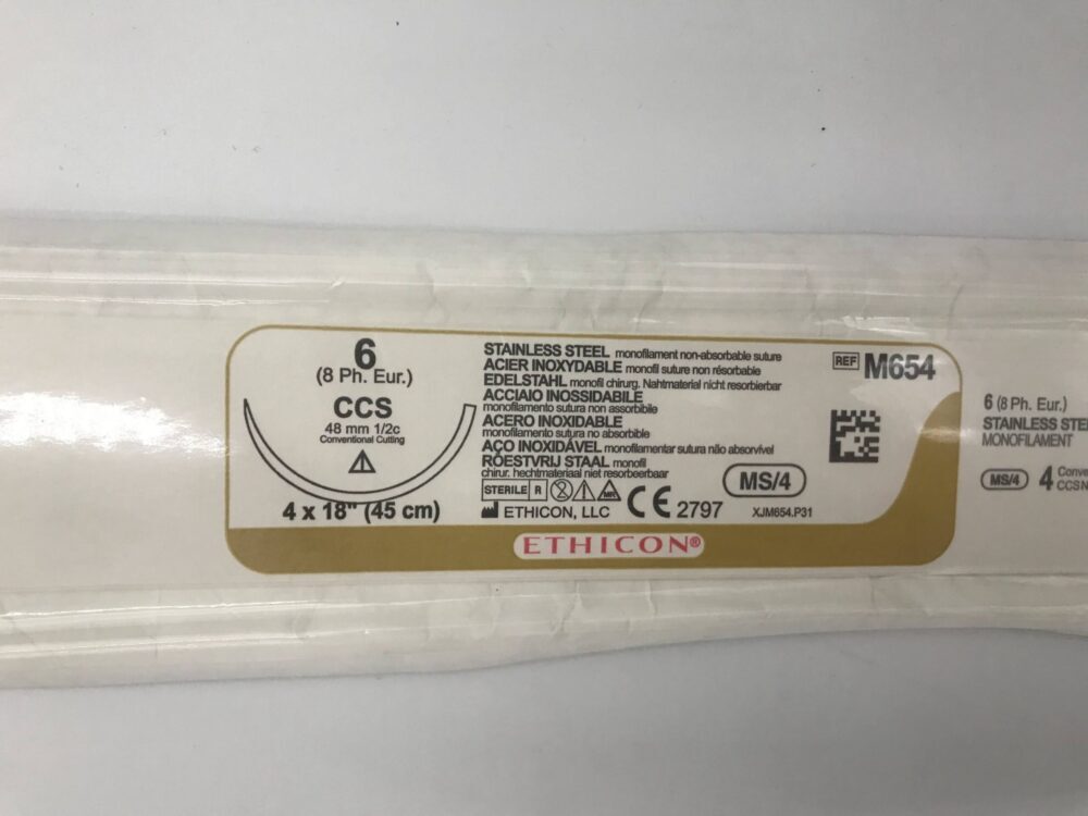 Ethicon M654 Stainless Steel Monofilament Non-Absorbable Suture 6 CCS 48mm Conventional Cutting ...