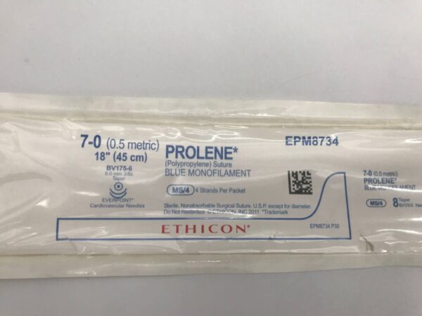 Ethicon EPM8734 Prolene Blue Monofilament Suture 7-0 18" BV175-6 8.0mm ...